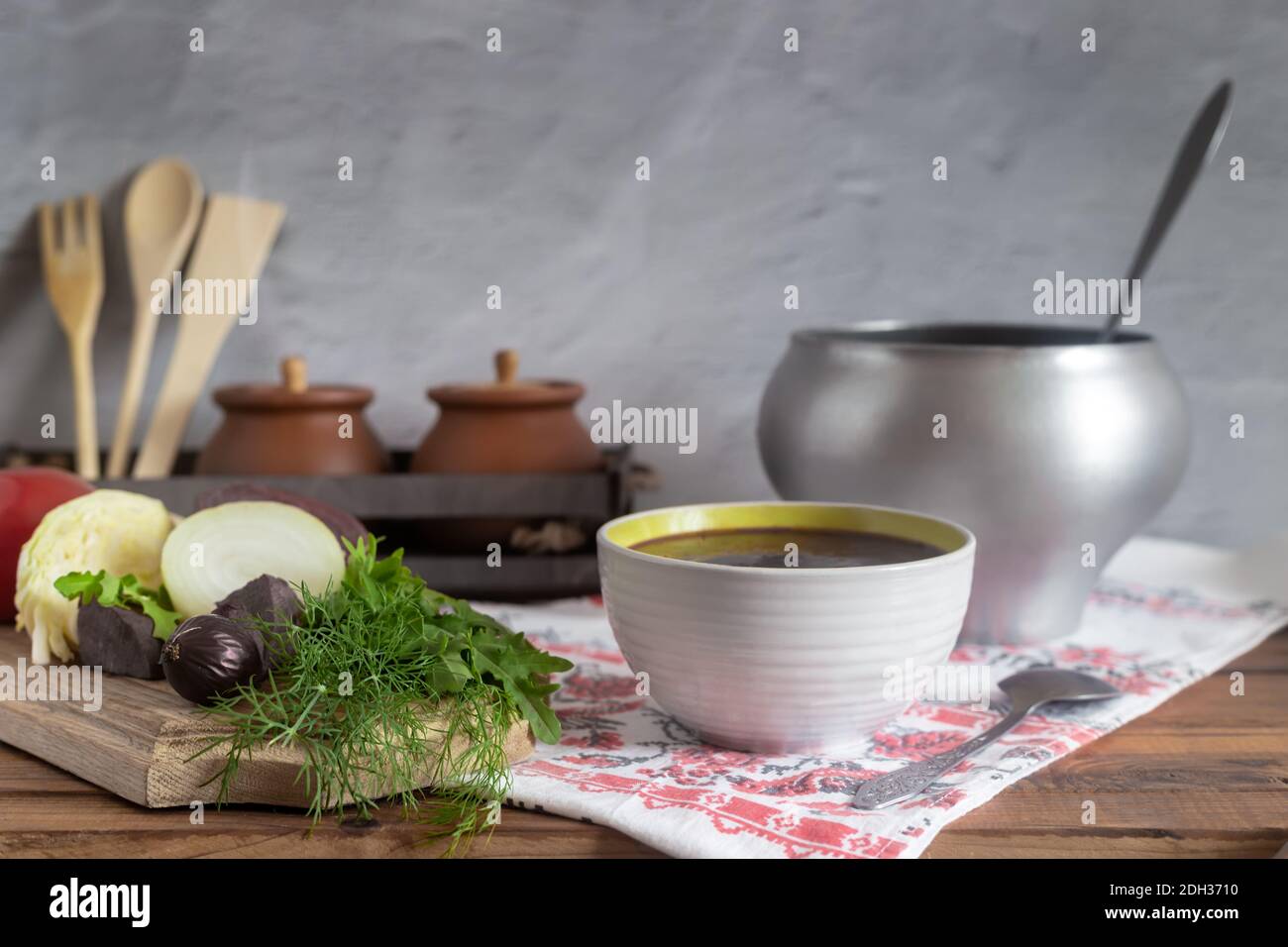 Ukrainian borscht, cooked in aluminum cast iron Stock Photo - Alamy
