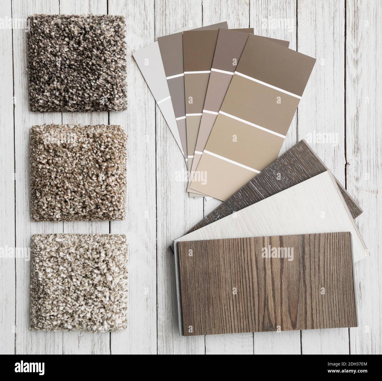 Choosing flooring and color palette samples for interior design in a ...