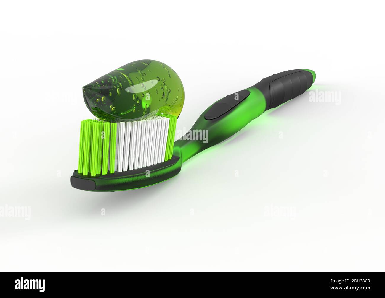 Green translucent plastic toothbrush with green transparent gel ...