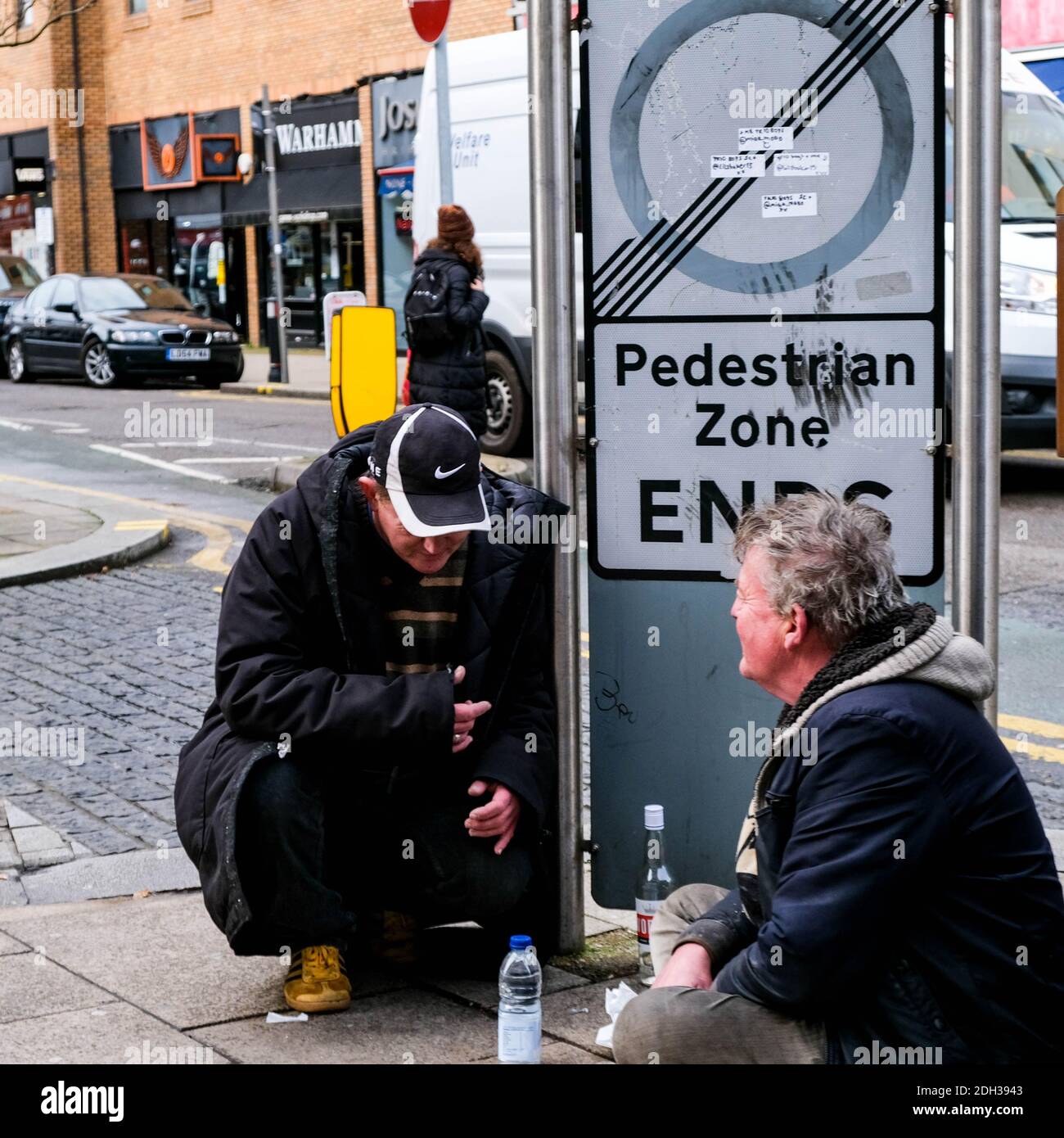 Kingston London, December 09 2020, Two Homeless Men Sitting Talking ...
