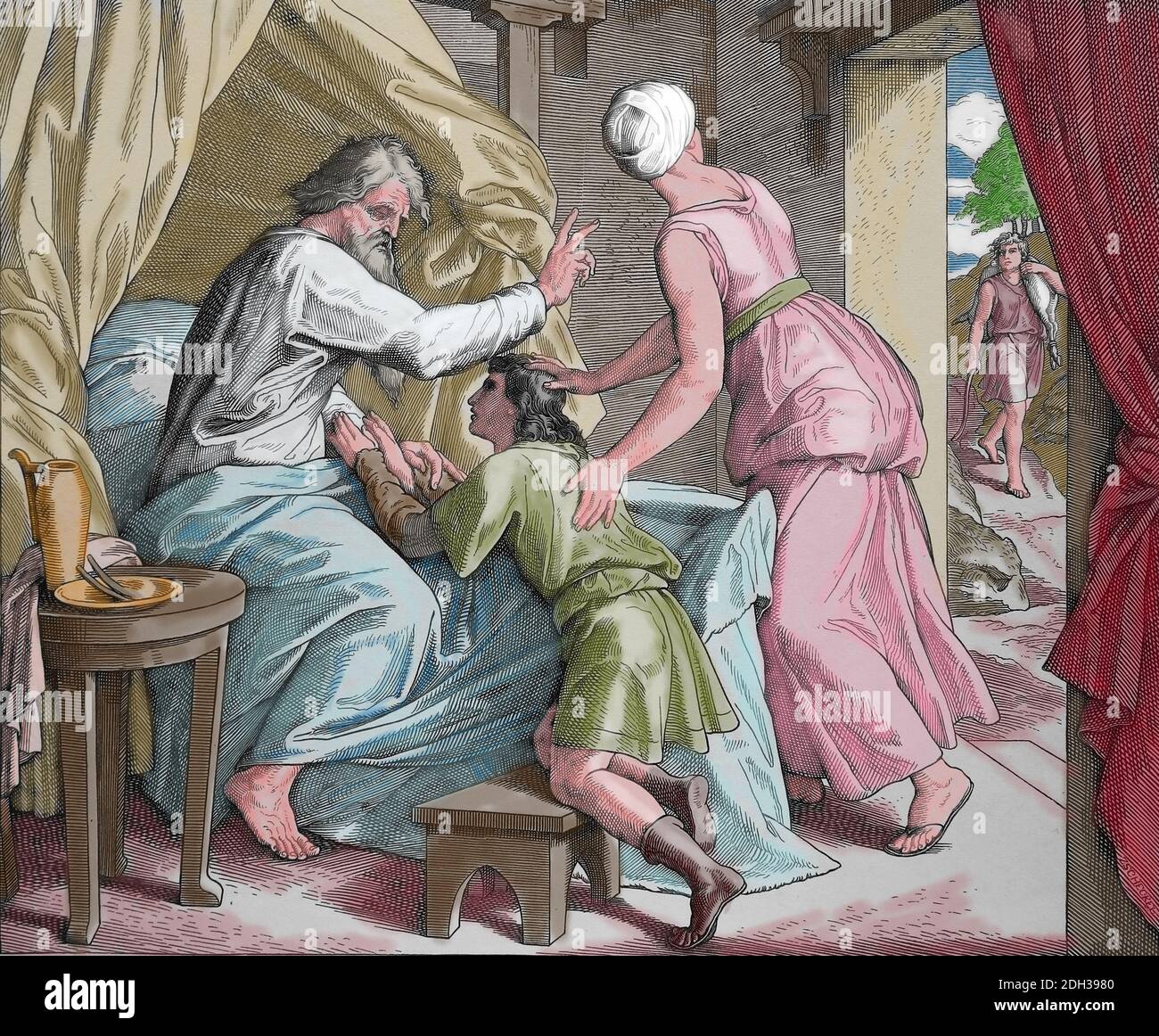 Isaac is deceived by Jacob Genesis. Chaper 27. Engraving by Julios ...