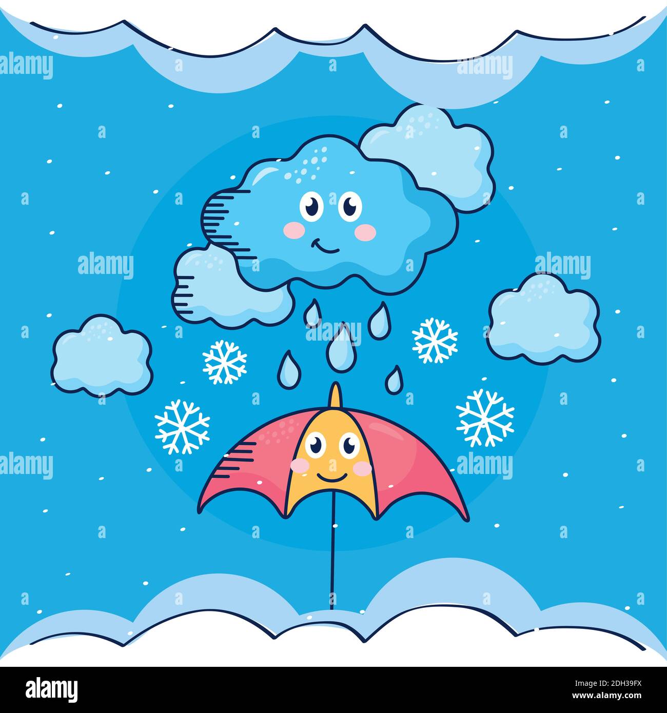 umbrella with cloud rainy kawaii weather comic character vector ...