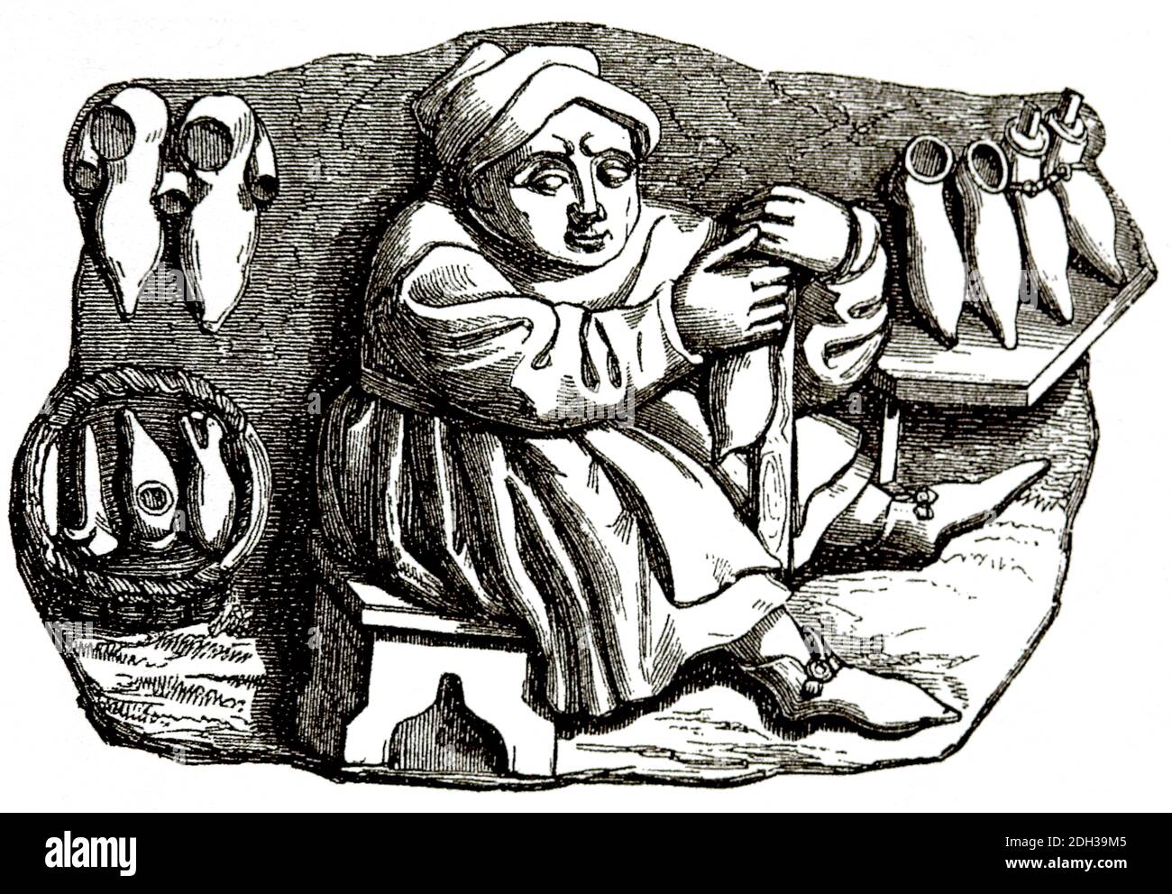 Middle Ages. Europe. A cordwainer making shoes. Engraving. Later ...