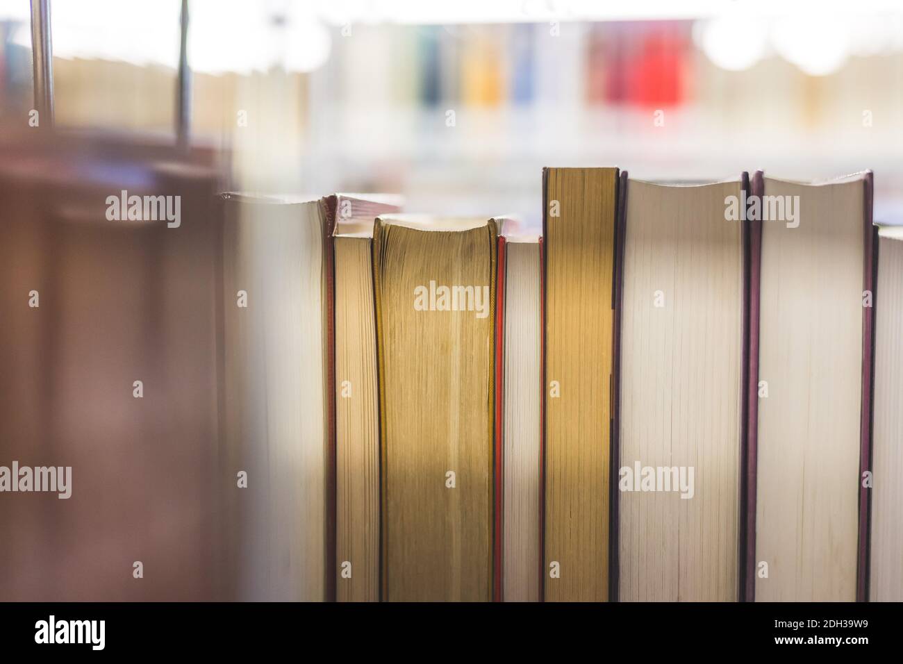 Reading and science concept: Books in the public library. Close up ...