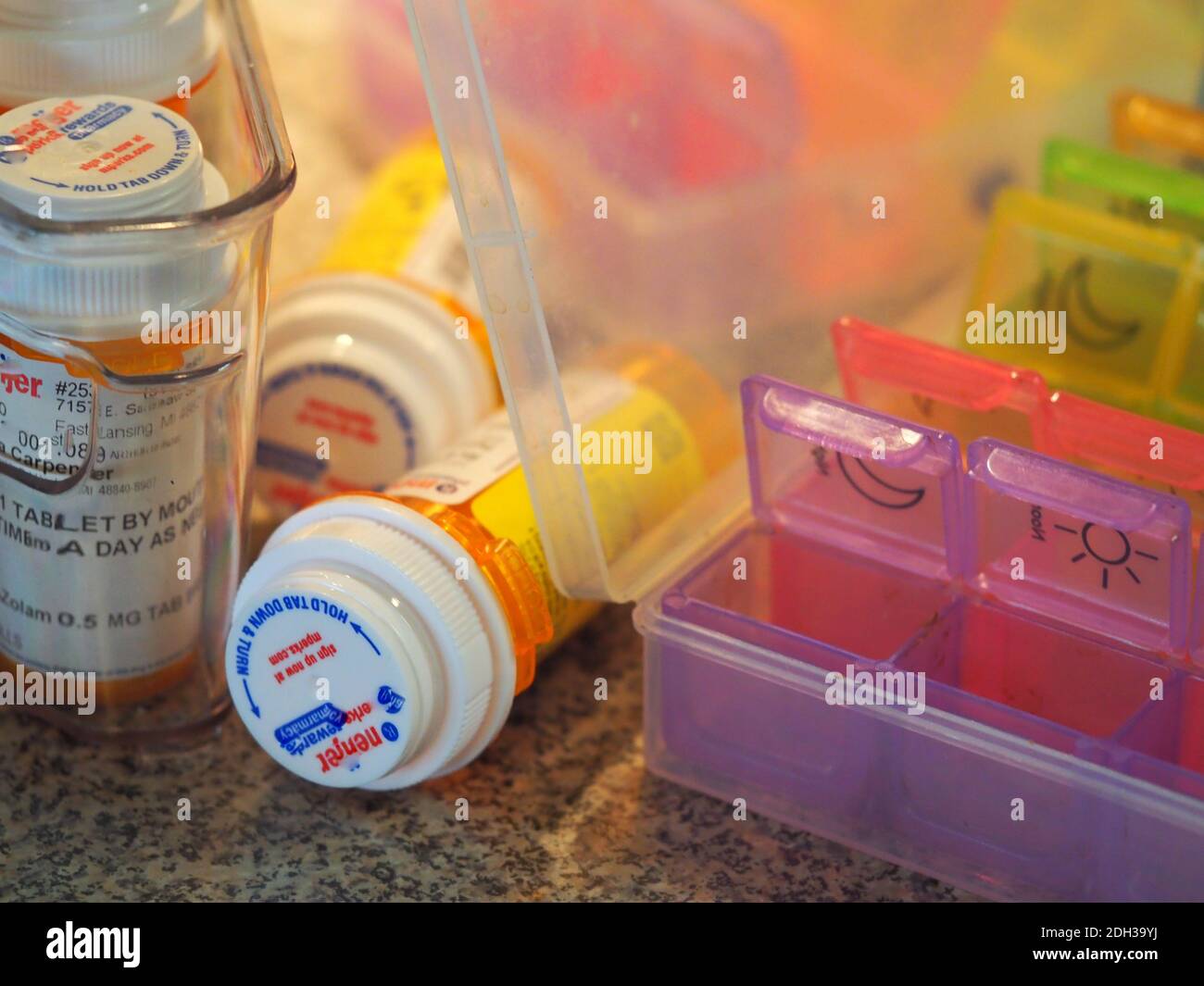 Close Up Photo of Pill Bottles and Pill Cases Stock Photo - Alamy