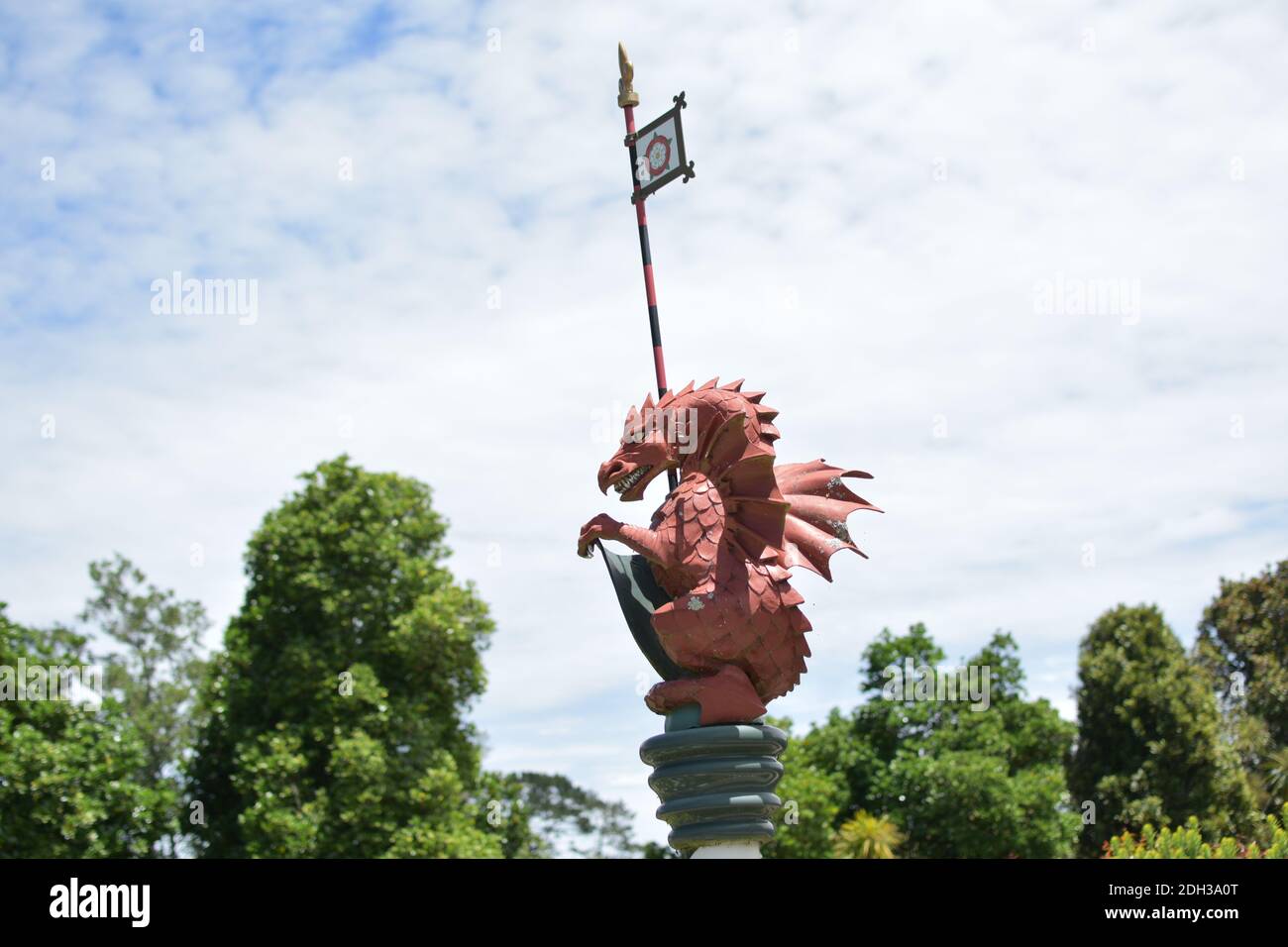 HAMILTON, NEW ZEALAND - Dec 01, 2020: View of red medieval dragon ...