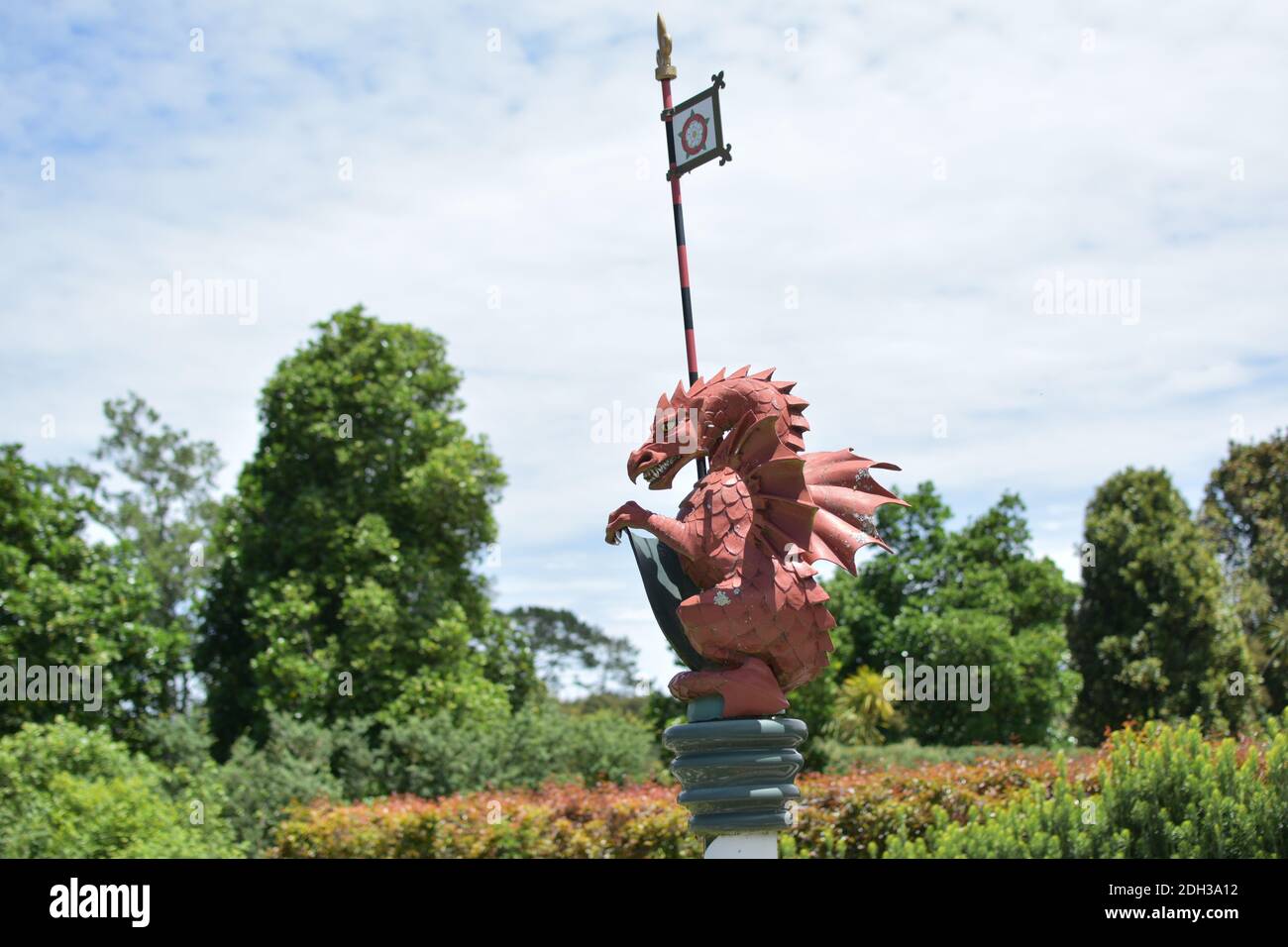 HAMILTON, NEW ZEALAND - Dec 01, 2020: View of red medieval dragon ...