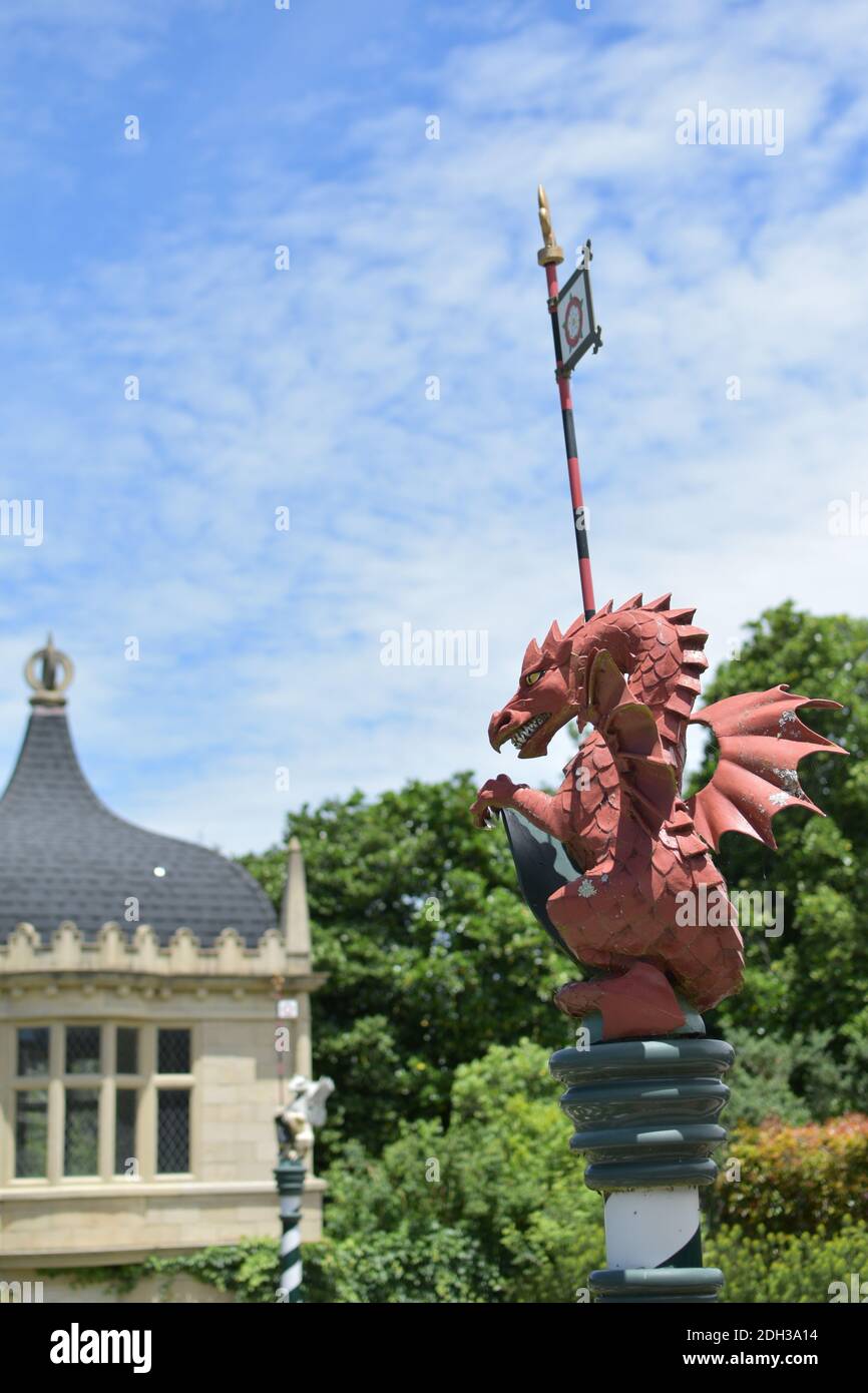HAMILTON, NEW ZEALAND - Dec 01, 2020: View of red medieval dragon ...