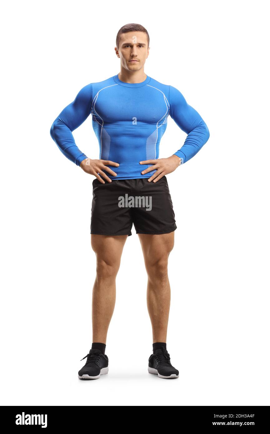 Full length portrait of muscular man in sportswear posing isolated on a ...