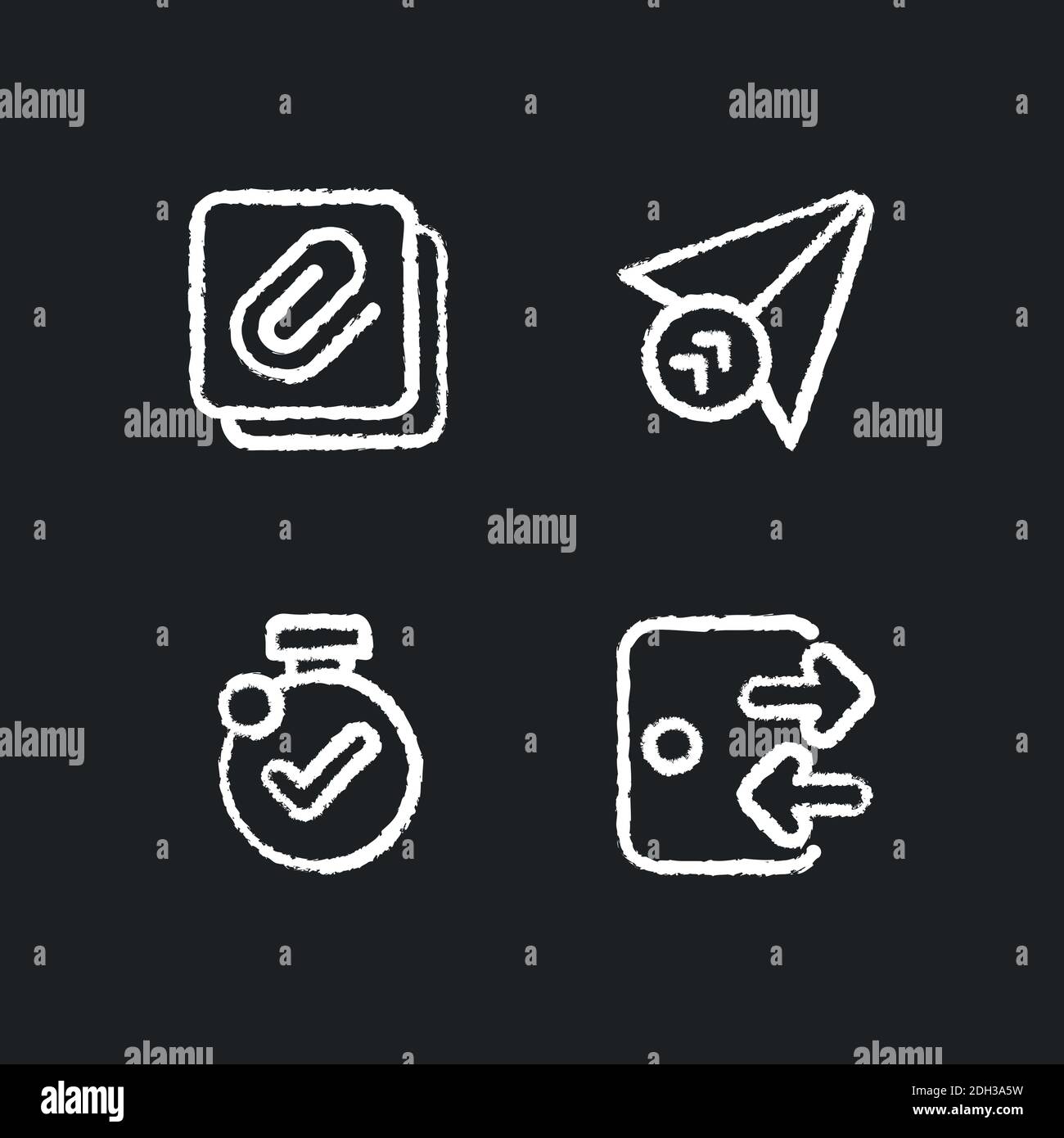 Mobile application comfortable interface chalk white icons set on black ...