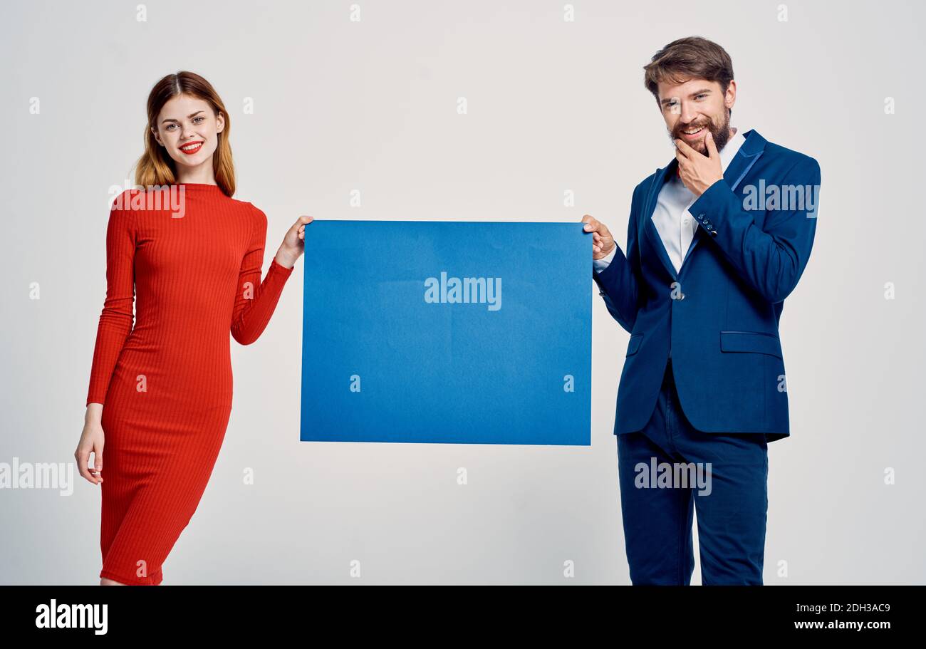 Man in Suit and Woman in Dress Advertising Announcement Model Poster ...