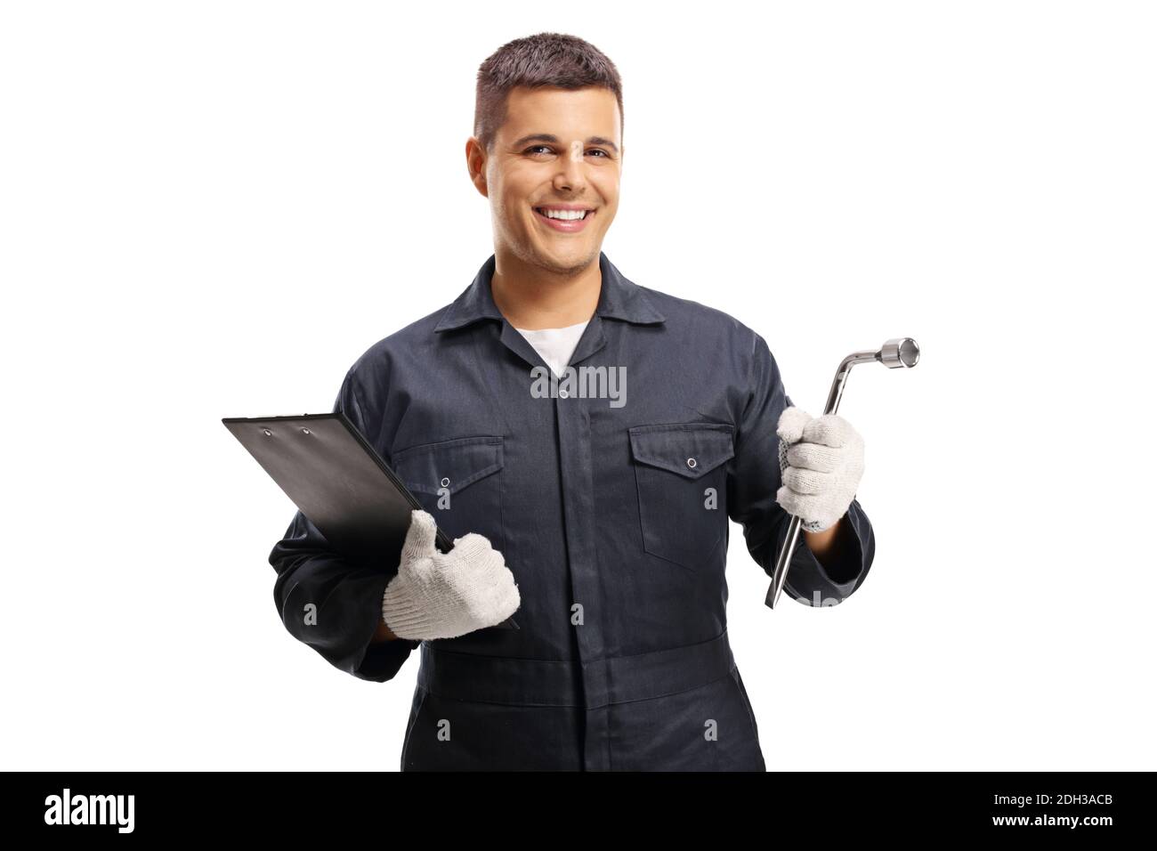 Auto repair worker holding tools isolated on white background Stock ...