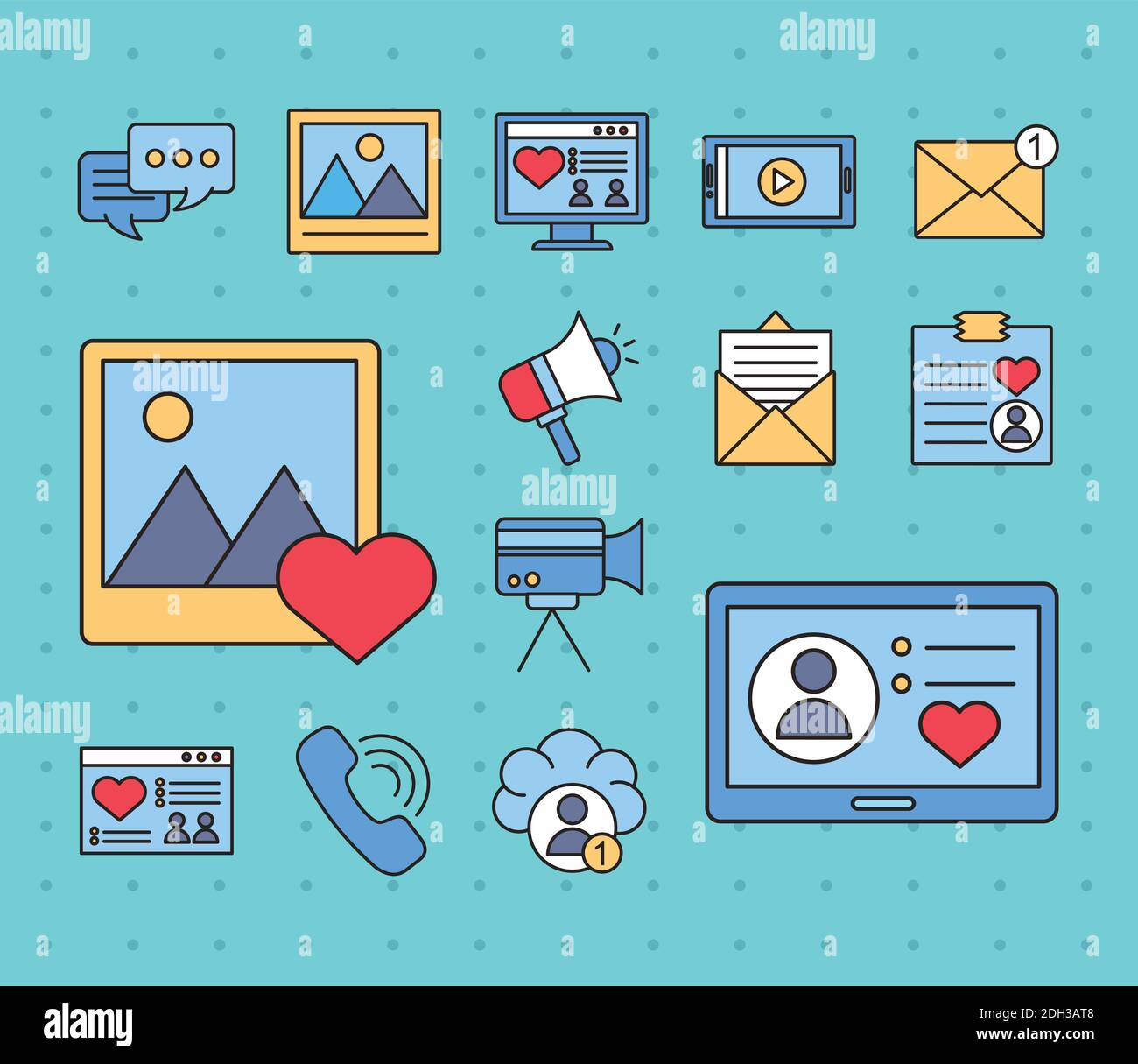 bundle of fourteen social media set line and fill style icons vector ...