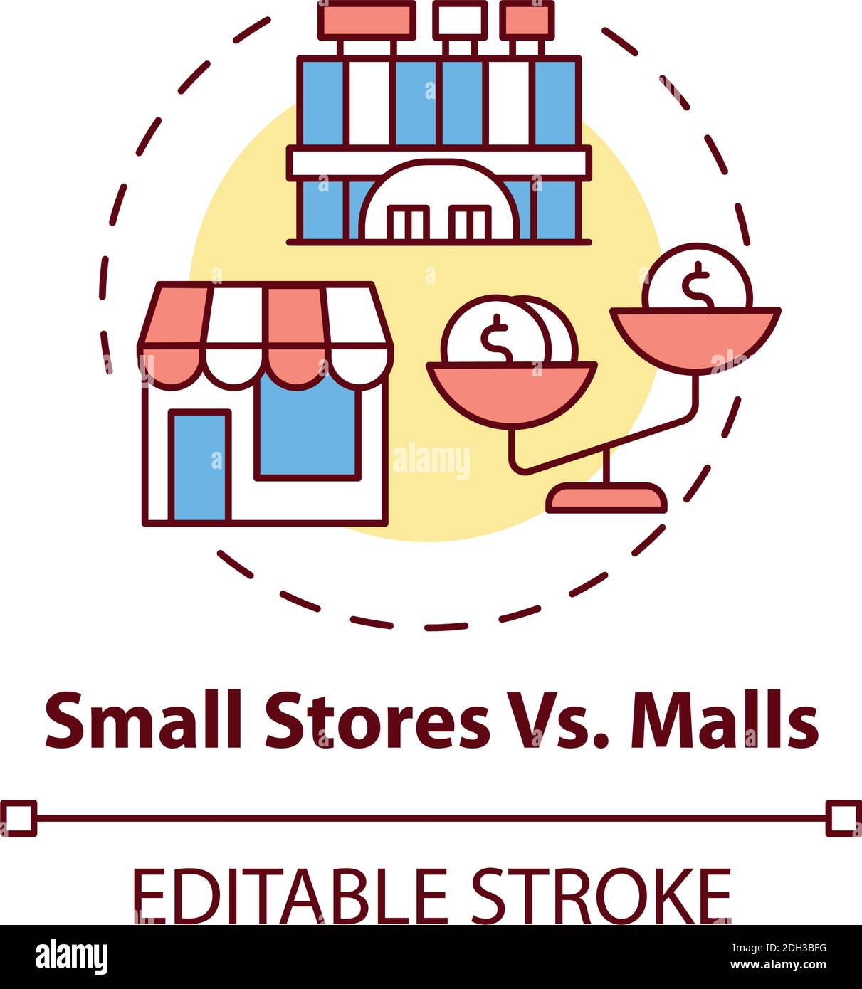 Small stores vs. malls concept icon Stock Vector Image & Art - Alamy