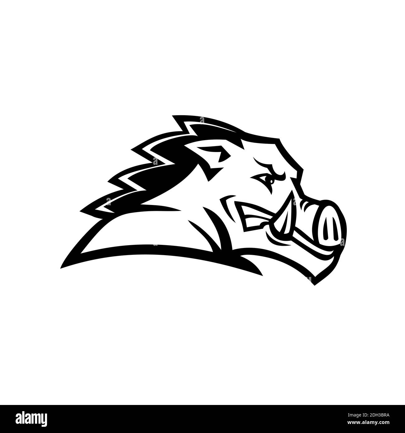 Red Wild Boar or Razorback Head Side View Mascot Black and White Stock ...