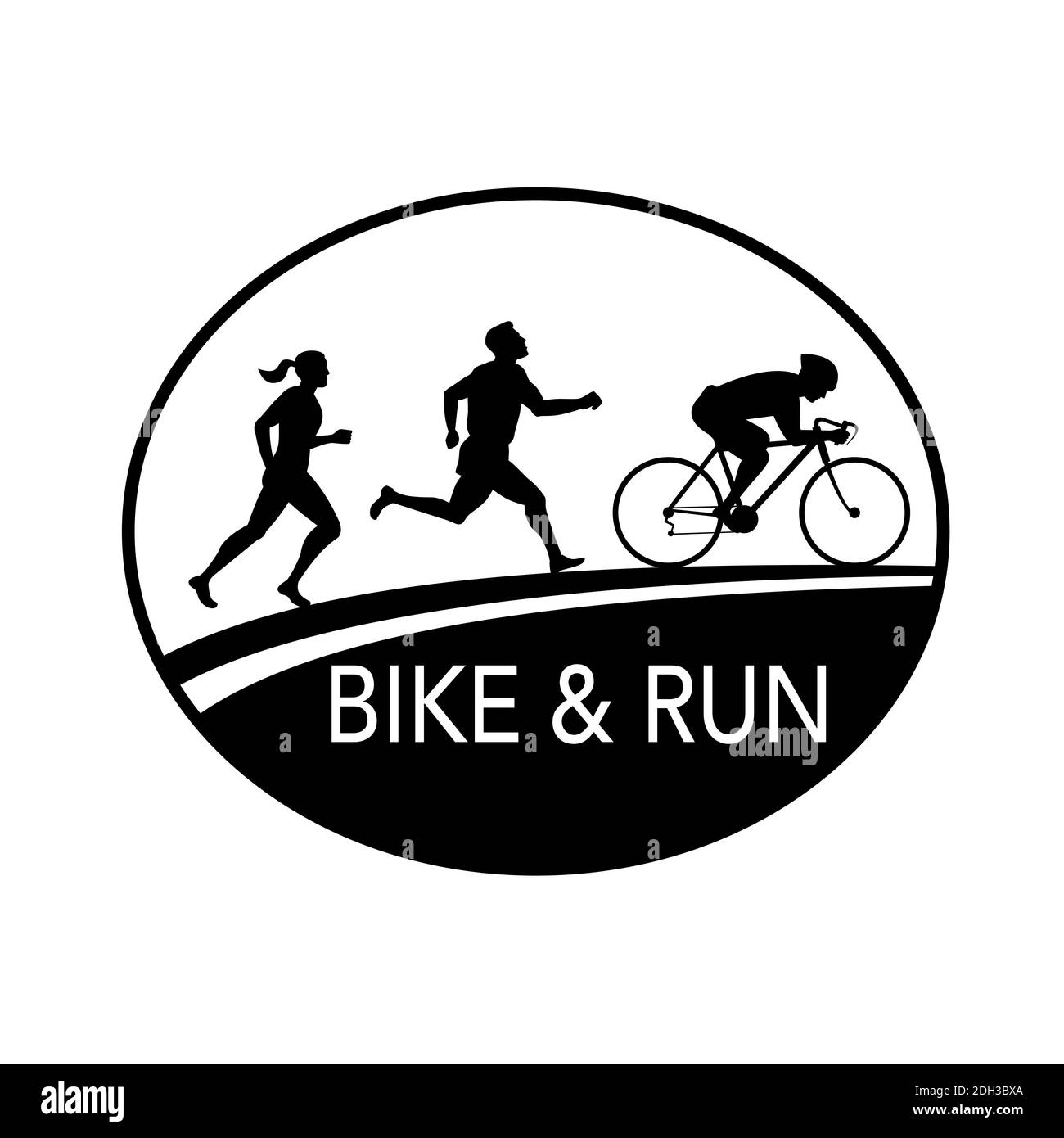 Bike and Run Marathon Runner Oval Retro Black and White Stock Photo - Alamy