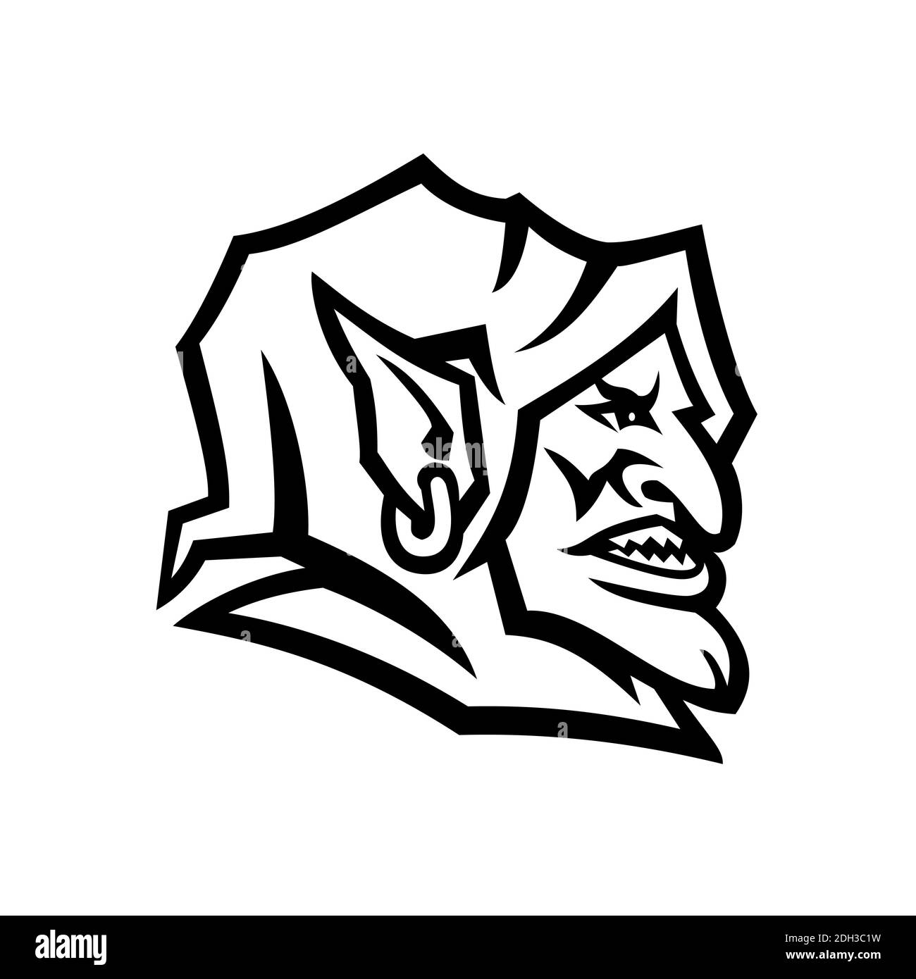 Goblin Head Side View Mascot Black and White Stock Photo - Alamy