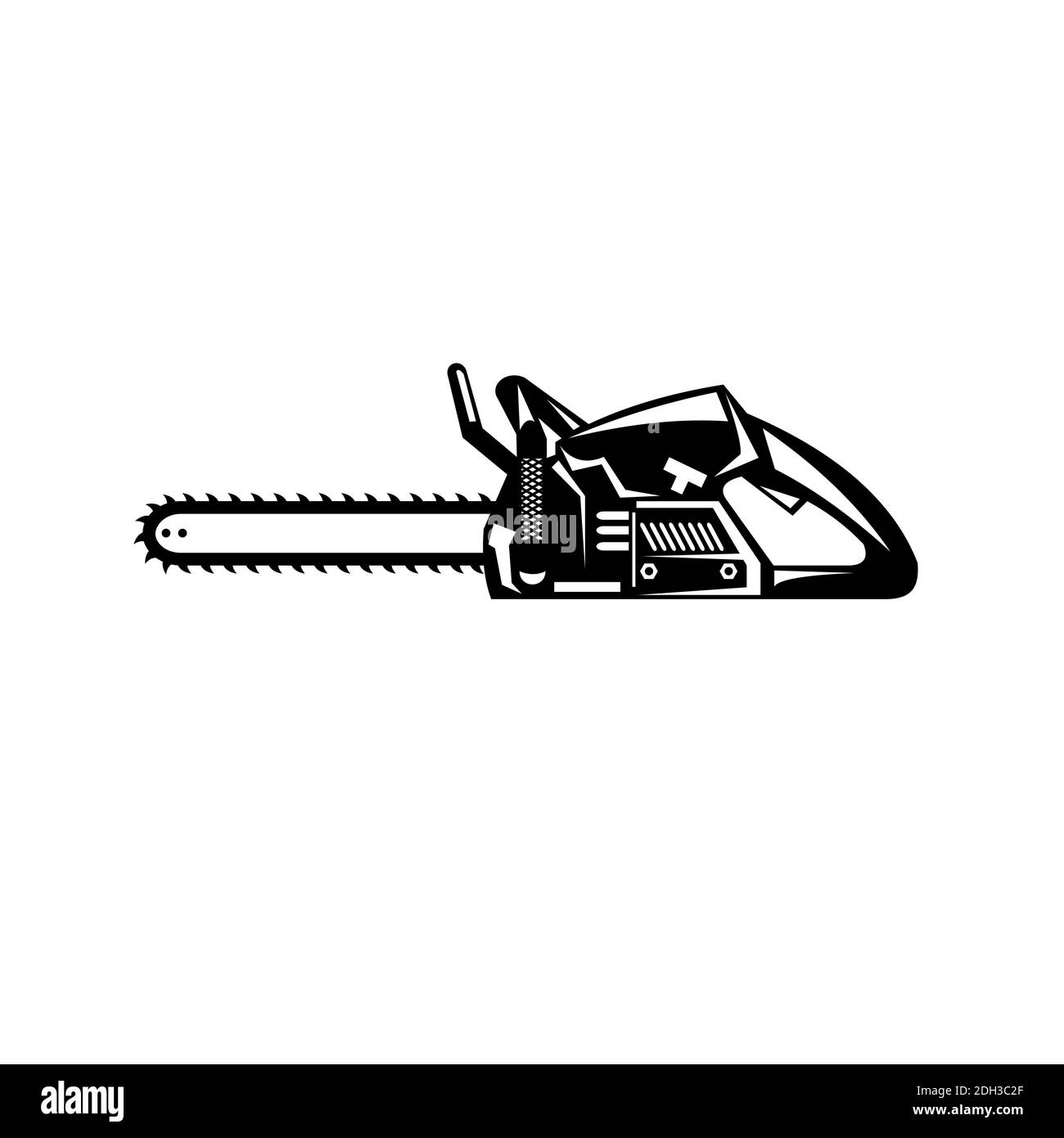 Chainsaw Viewed From Side Retro Black and White Stock Photo - Alamy