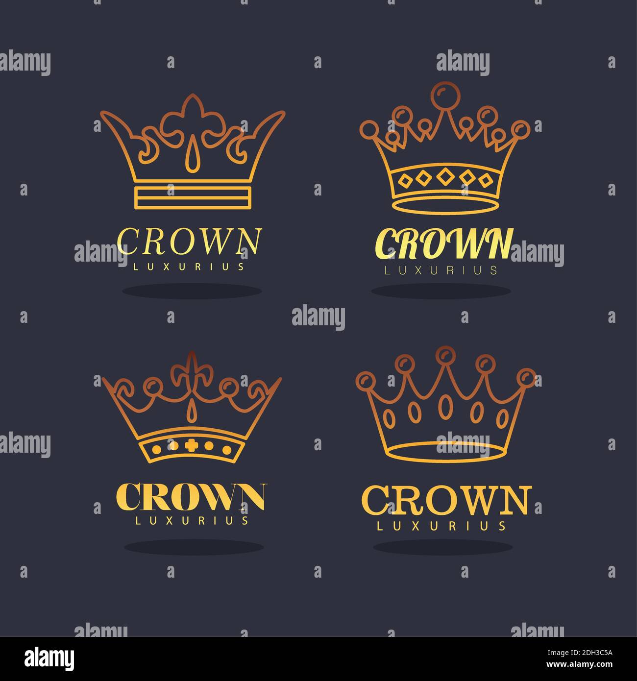 bundle of golden crowns royal line style icons vector illustration ...