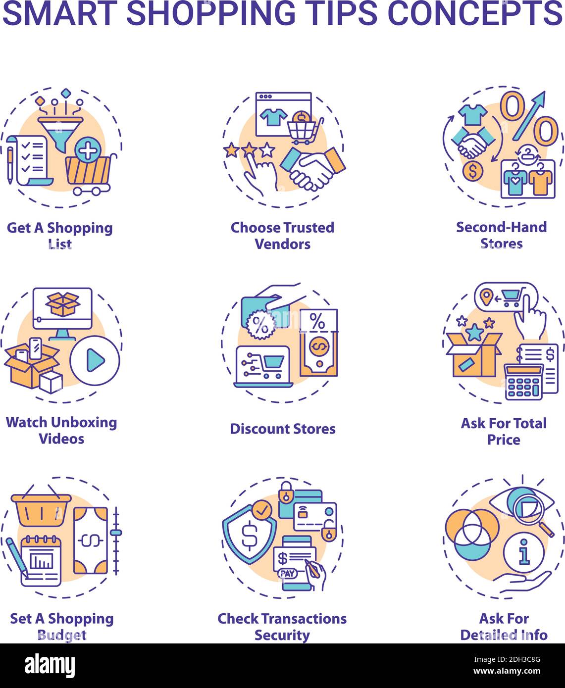 Smart shopping tips concept icons set Stock Vector Image & Art - Alamy