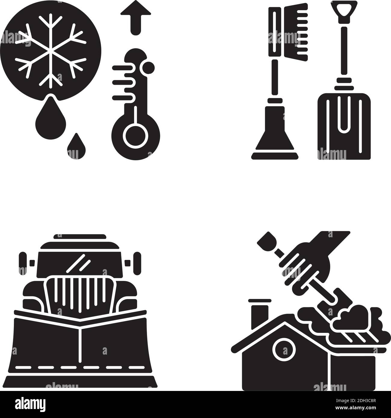 Winter cleaning service black glyph icons set on white space Stock ...