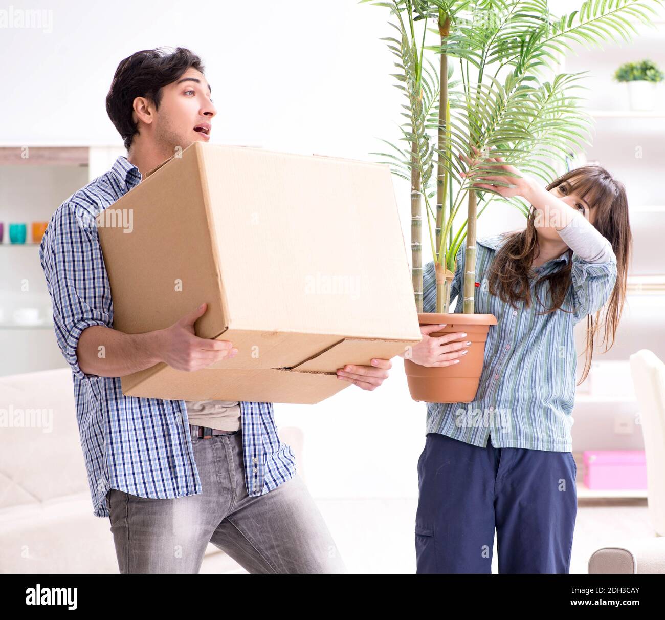 Young family moving in to new apartment after paying off mortgag Stock ...