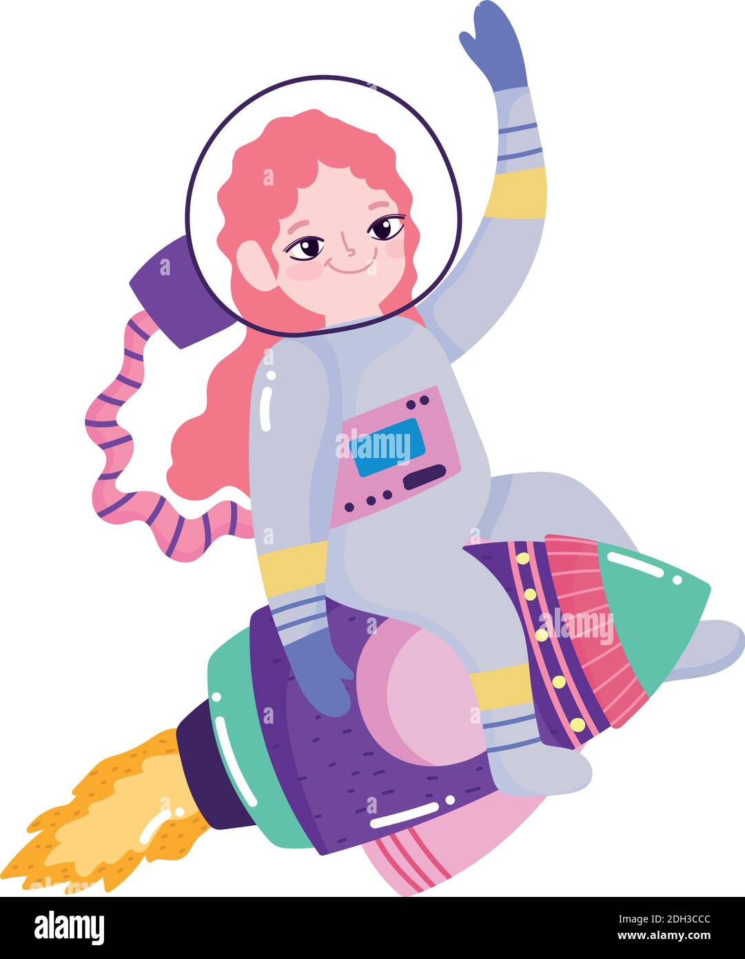 space adventure galaxy cartoon astronaut girl rocket vector ...