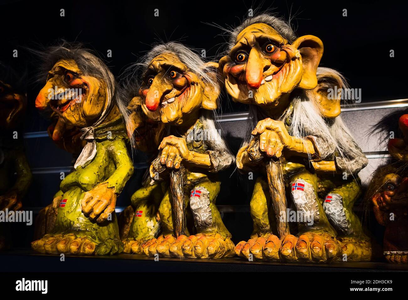 Figurines of traditional norwegian funny troll in Norway gift shop ...