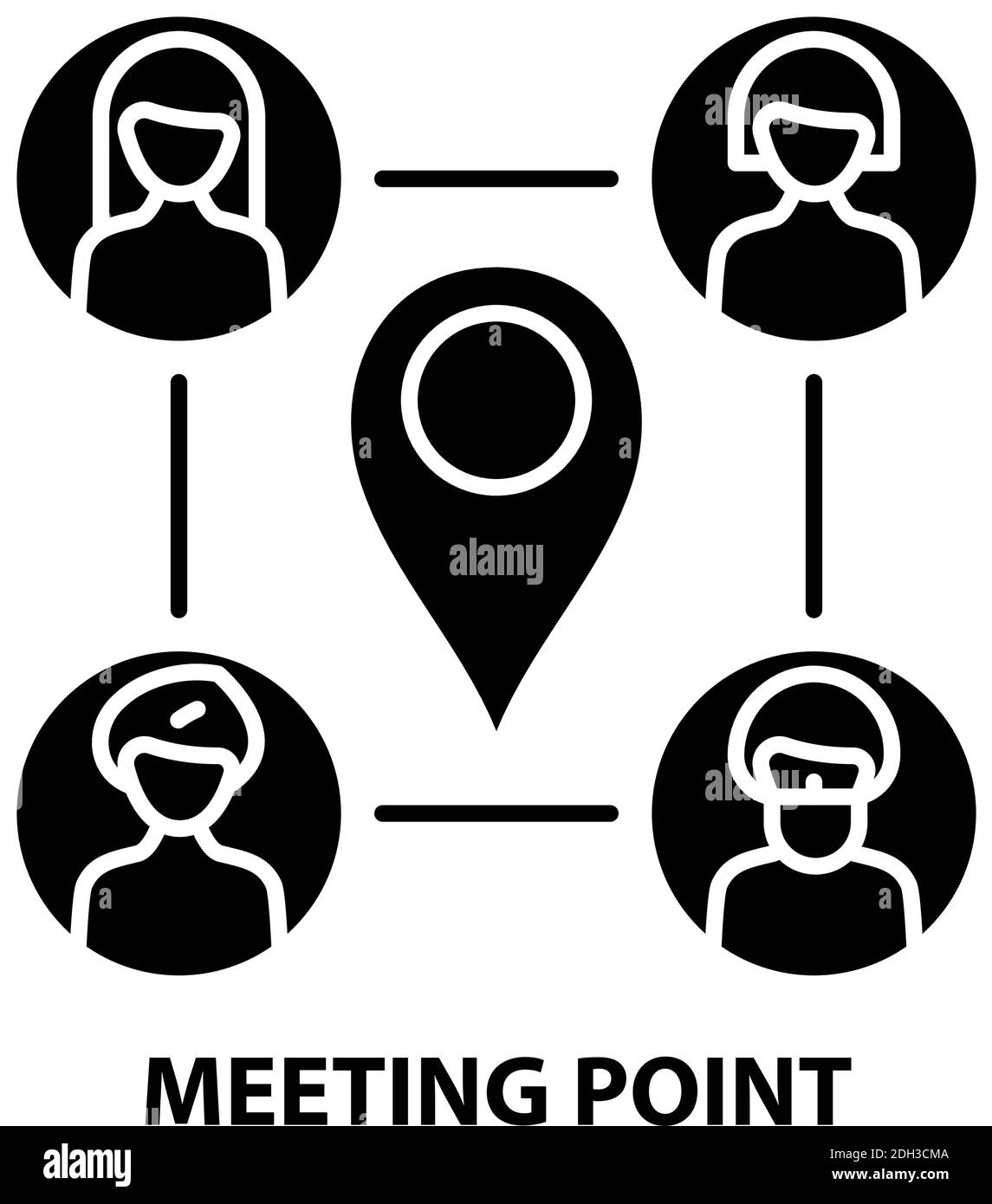 meeting point icon, black vector sign with editable strokes, concept ...
