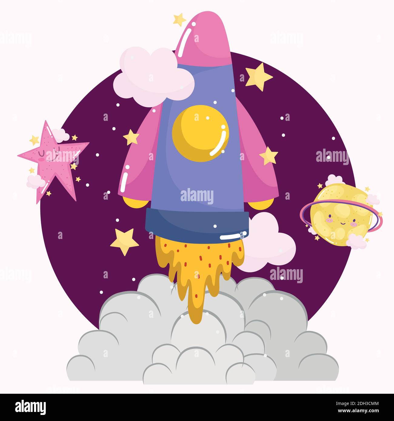planet star rocket space adventure galaxy cartoon vector illustration ...