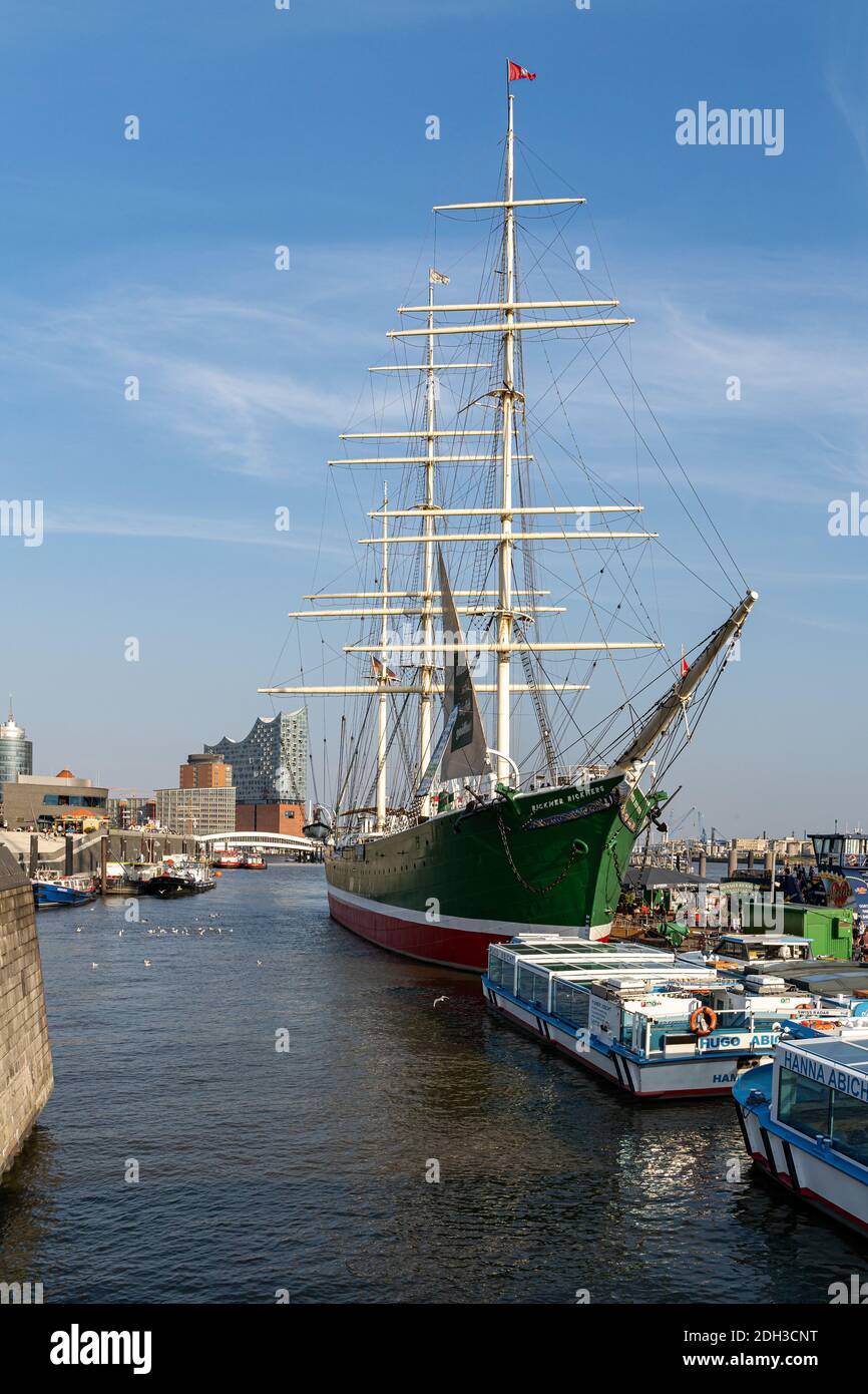 HAMBURG, GERMANY - Aug 08, 2020: The Rickmer Rickmers is an old sailing ...