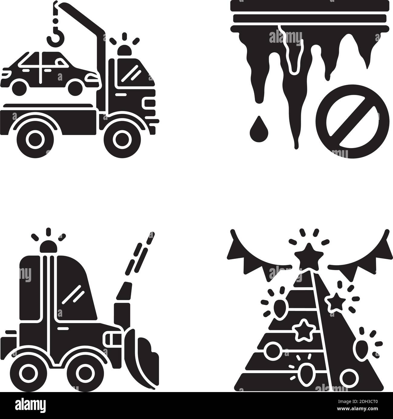 Accidents reducing service black glyph icons set on white space Stock ...