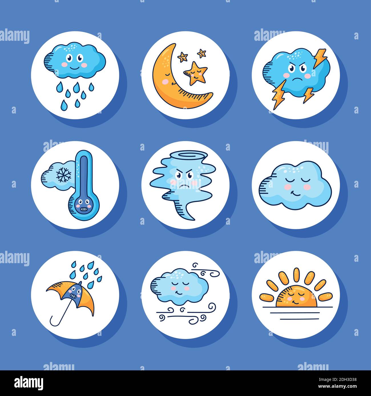 bundle of nine kawaii weather comic characters vector illustration ...