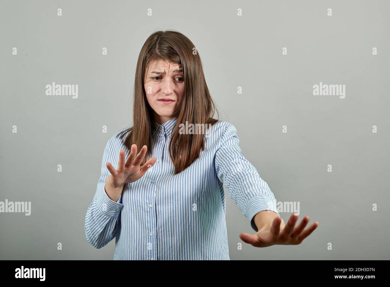 Palm arm raised air angry look straight you will not pass through ...