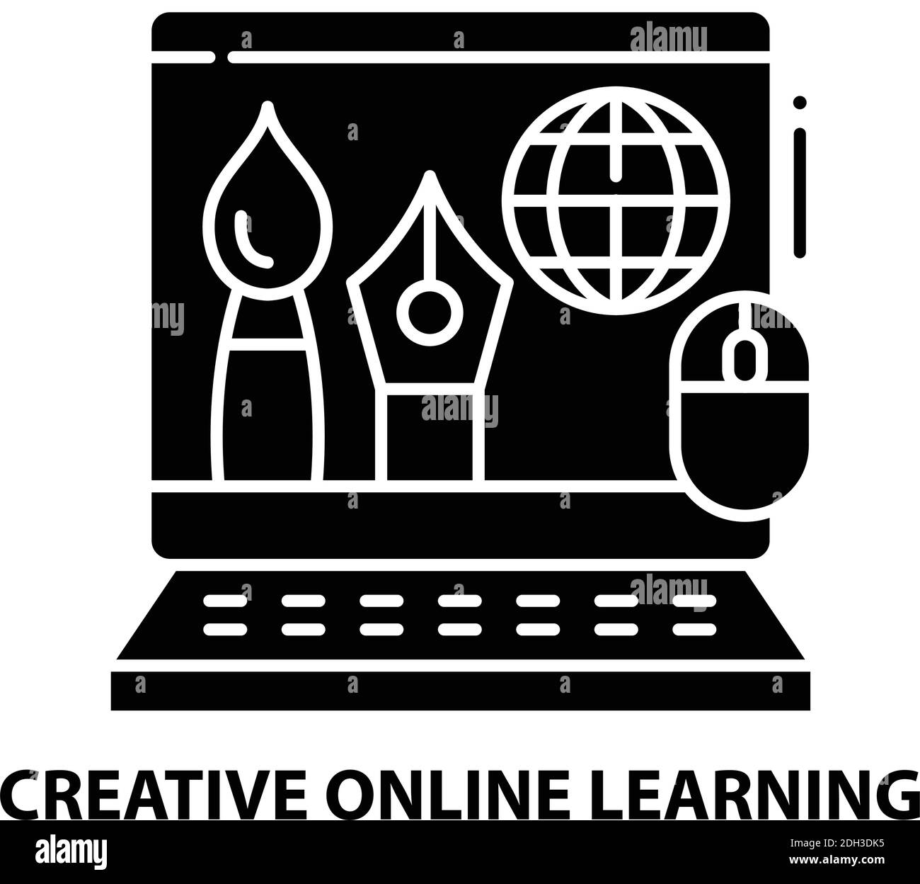 creative online learning icon, black vector sign with editable strokes ...