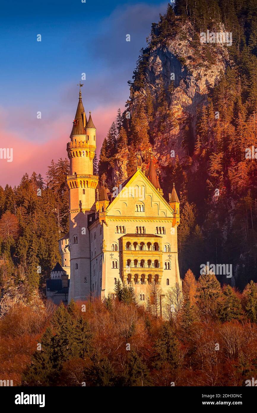 Neuschwanstein Castle sunset view, Germany Stock Photo - Alamy