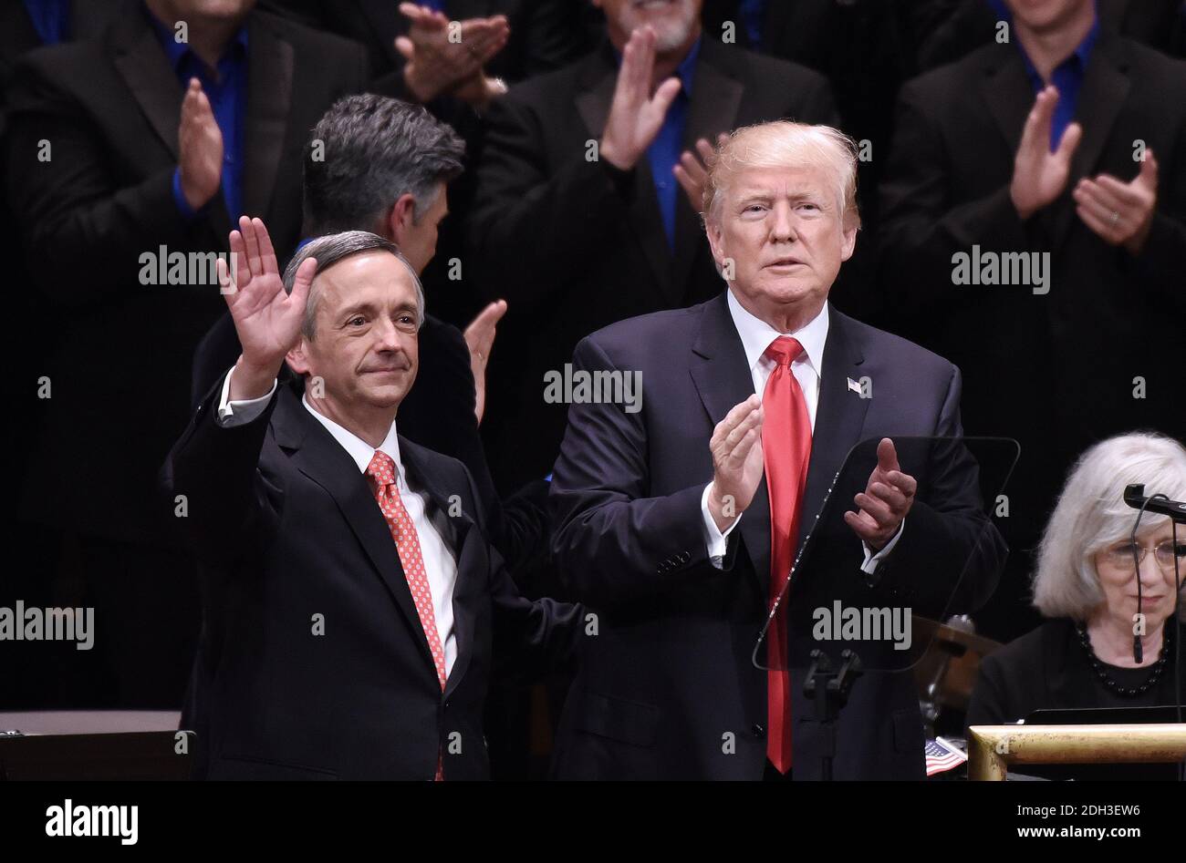 President Donald Trump and Pastor Robert Jeffress participate in the ...