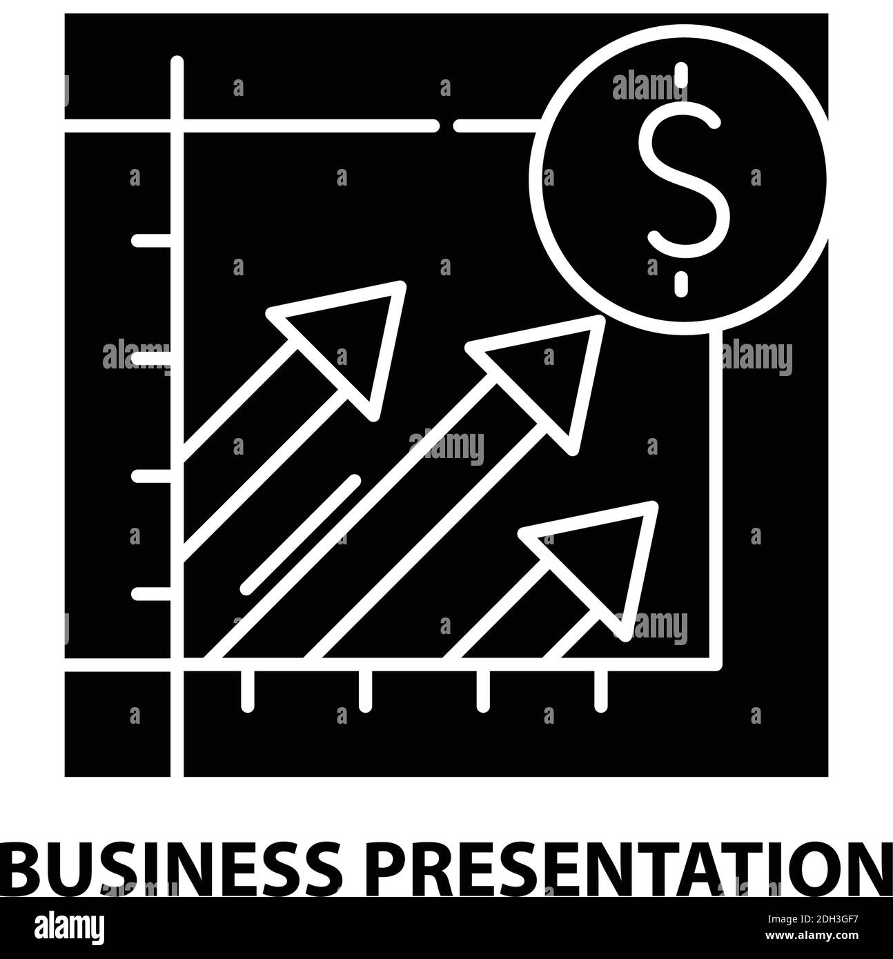 business presentation icon, black vector sign with editable strokes ...