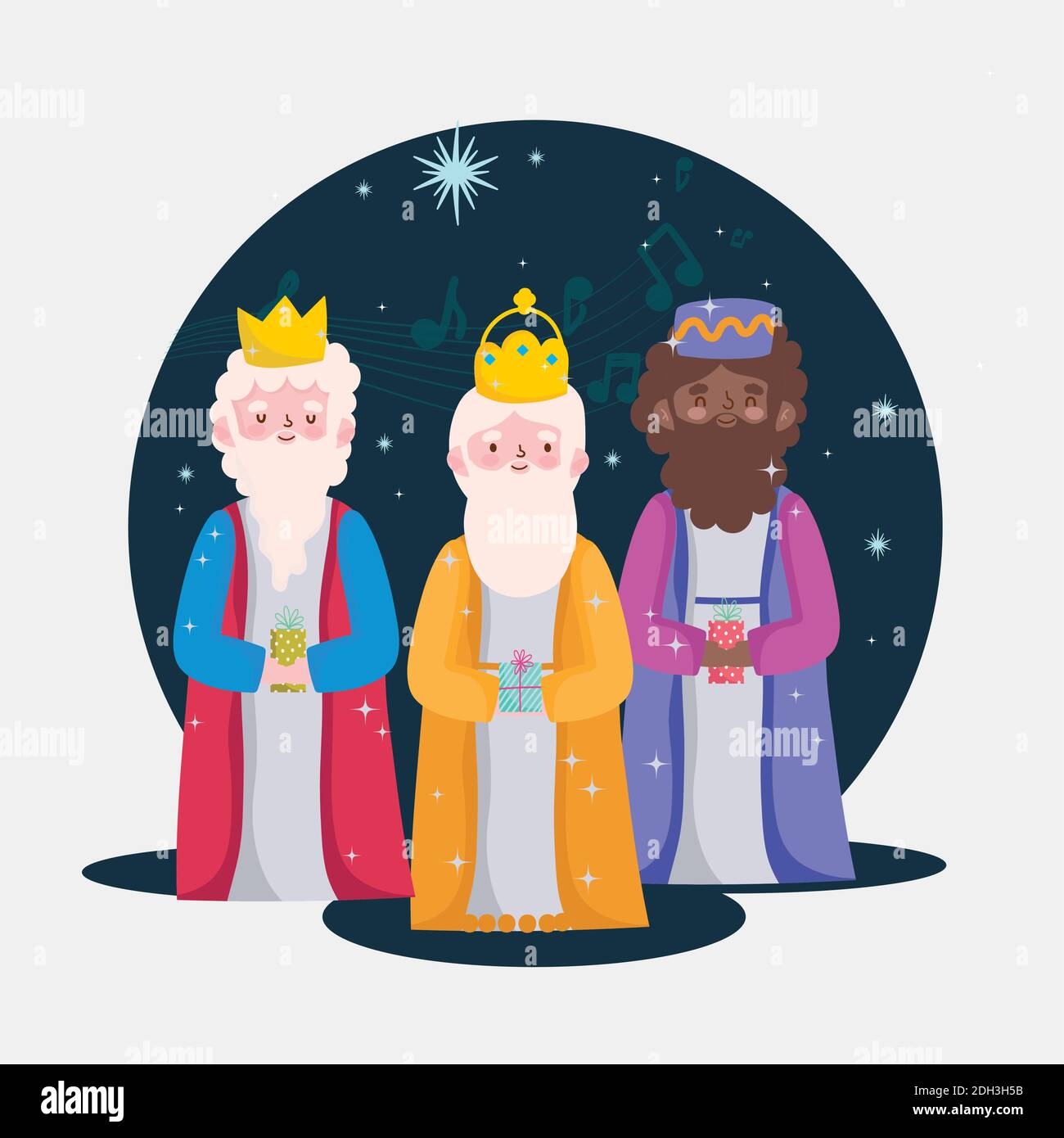 happy epiphany, wise men with gift box for the birth of baby jesus ...