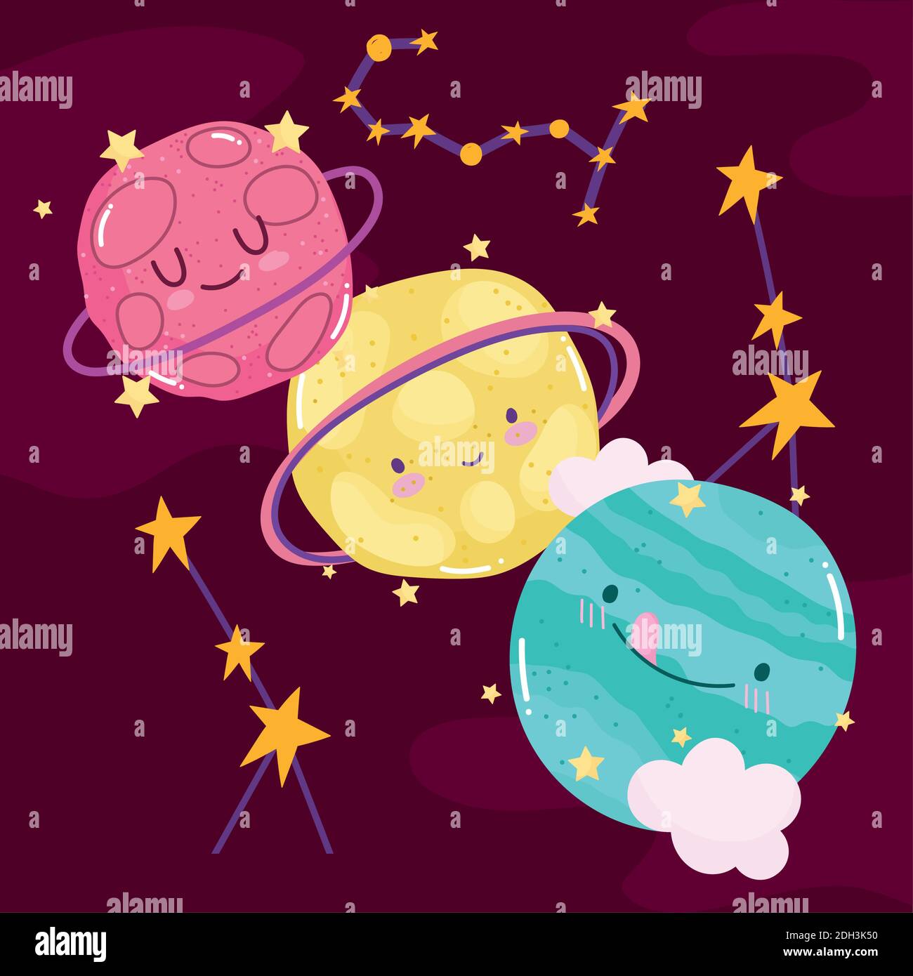 space cute planets galaxy constellation stars backrgound vector ...