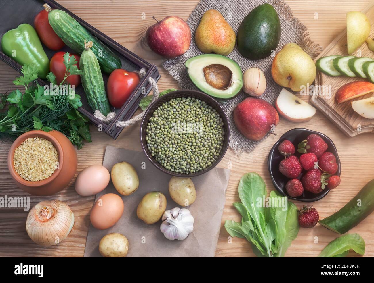 Assortment of natural food ingredients, healthy food concept Stock ...