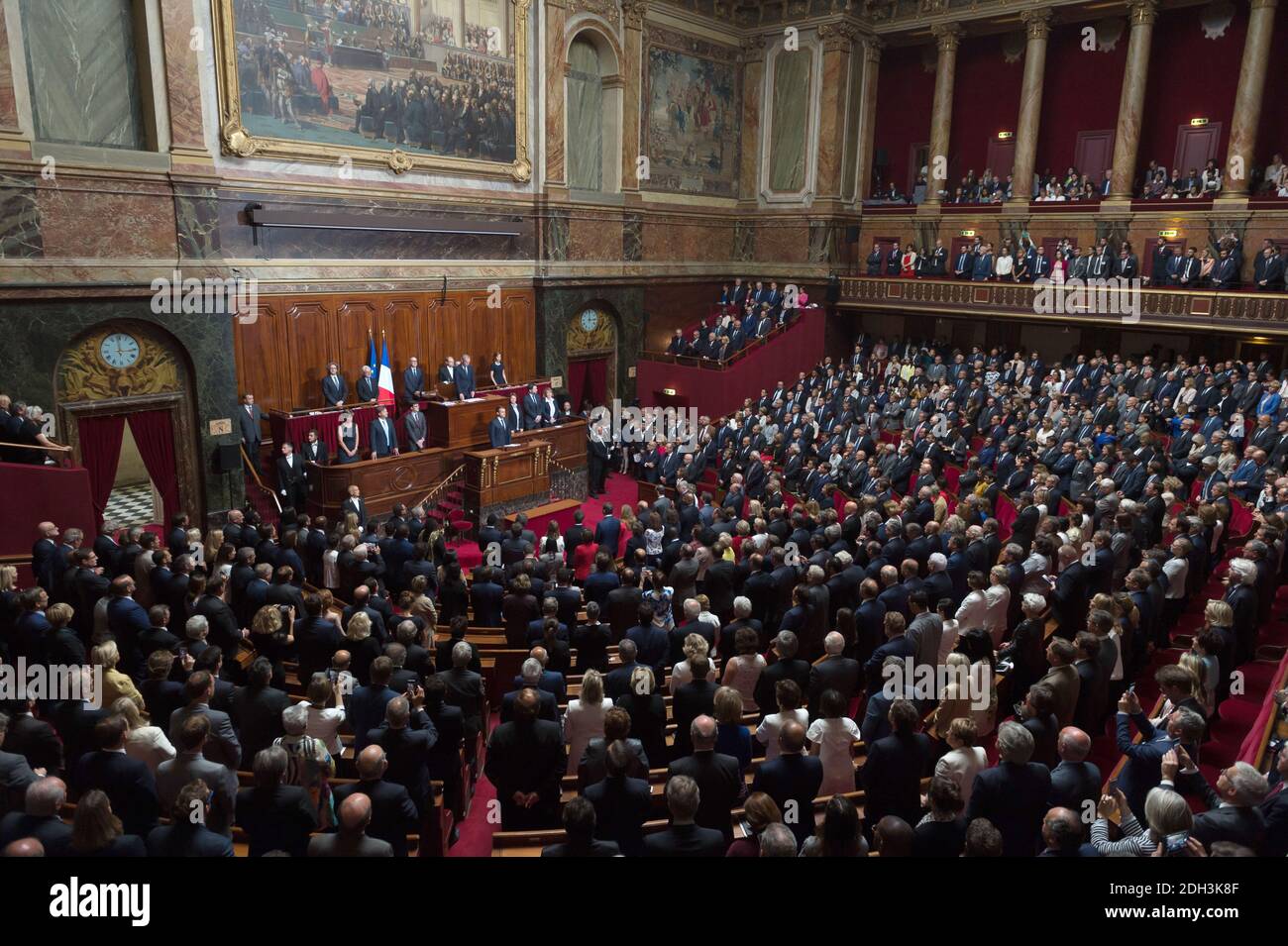 French President Emmanuel Macron delivers a speech during a special ...