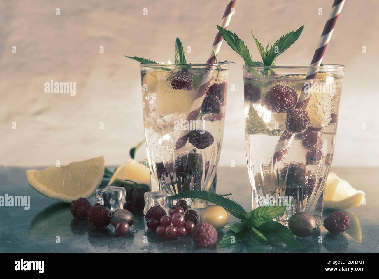 Homemade summer refreshing cocktail of fruits and berries Stock Photo ...