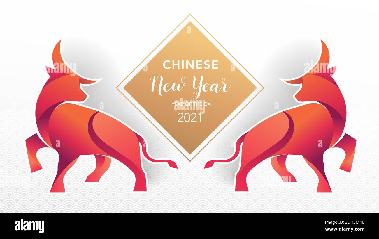 Chinese new year 2021 year of the ox, red cow, Chinese zodiac symbol ...