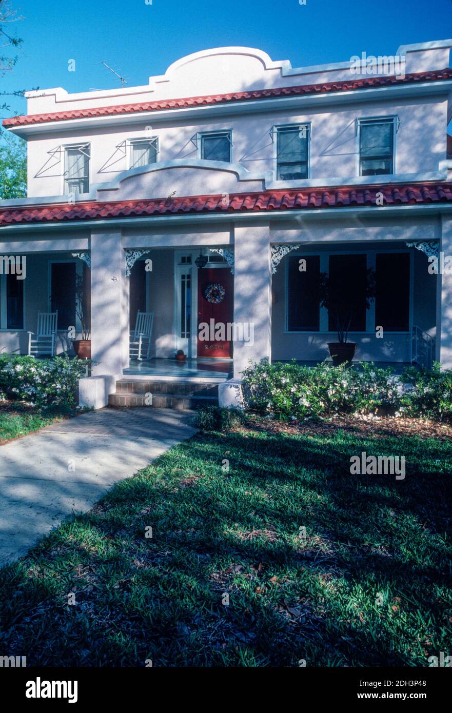 Pink stucco Spanish revival style house in Tampa, Florida, USA Stock ...