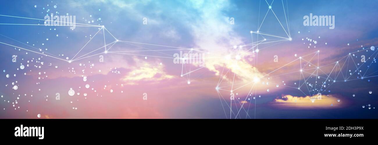 Abstract lines and texture background technology plexus grid sky cloud ...