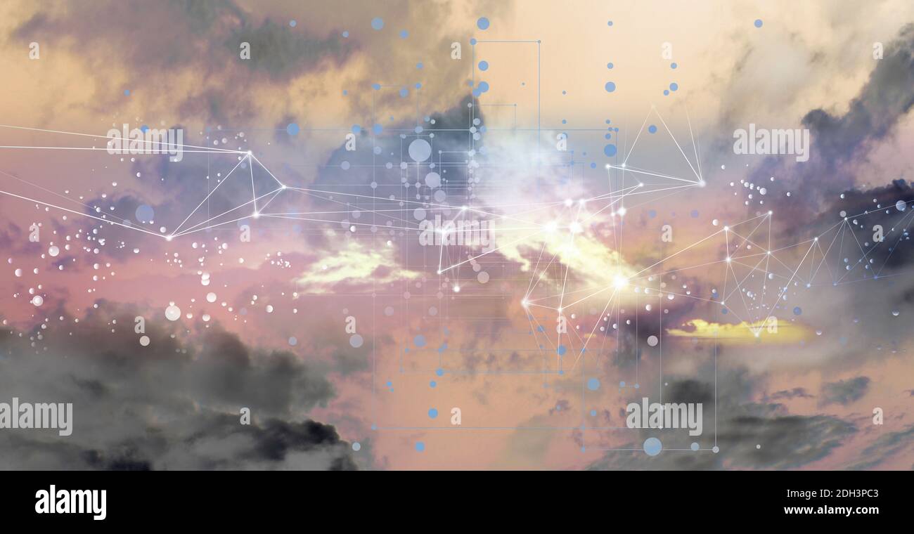 Abstract lines and texture background technology plexus grid sky cloud ...