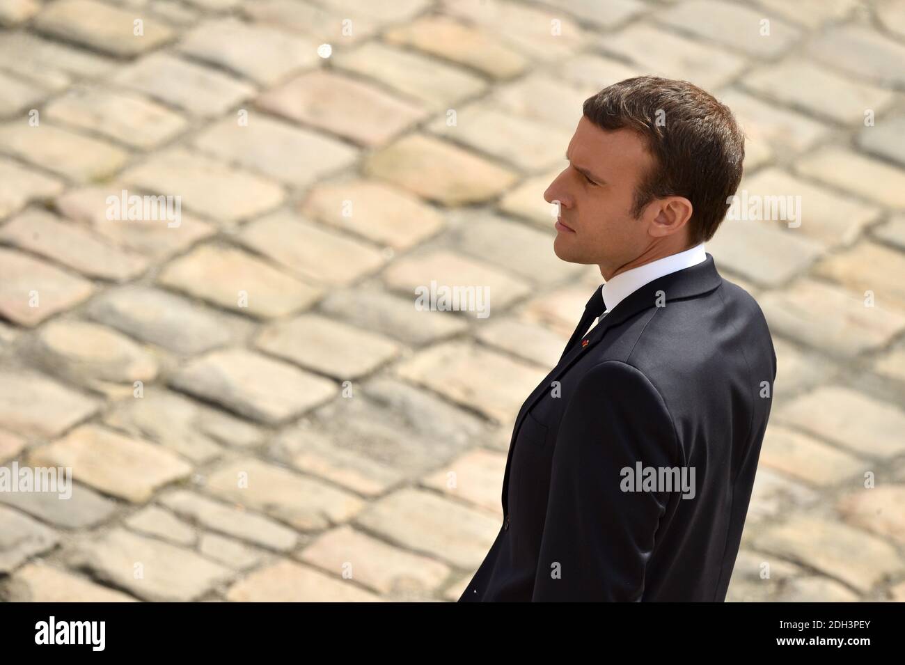 French President Emmanuel Macron attending a tribute ceremony for ...