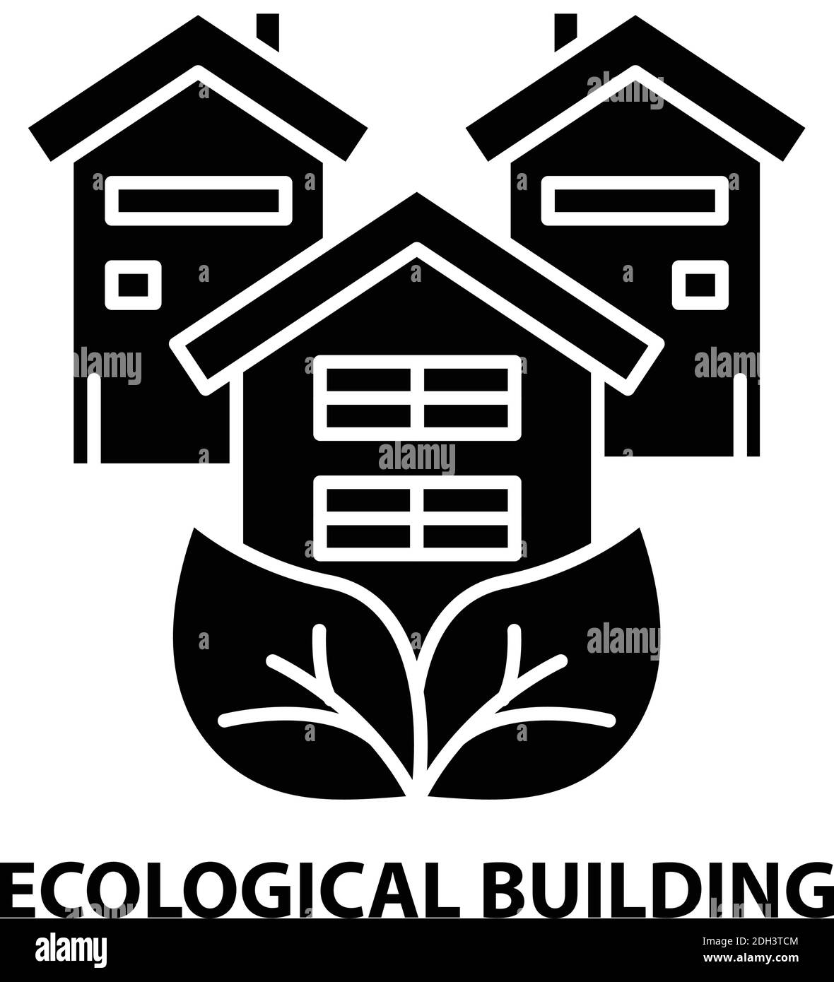 ecological building icon, black vector sign with editable strokes ...