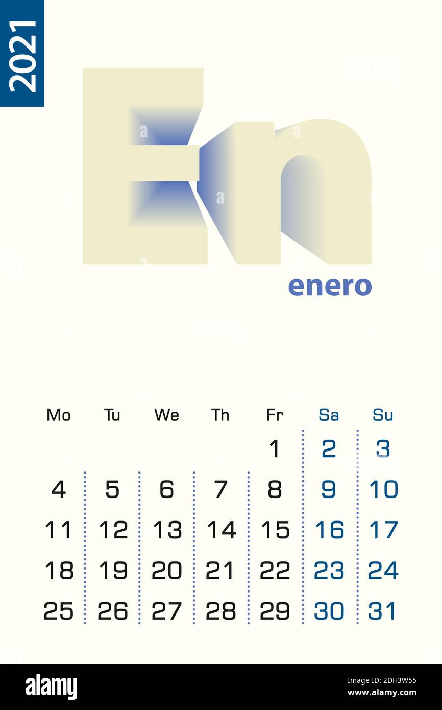 Minimalist calendar template for January 2021, vector calendar in ...